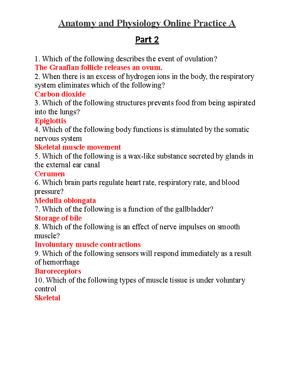 Anatomy and Physiology Online Practice A Part 2 - Which of the ...
