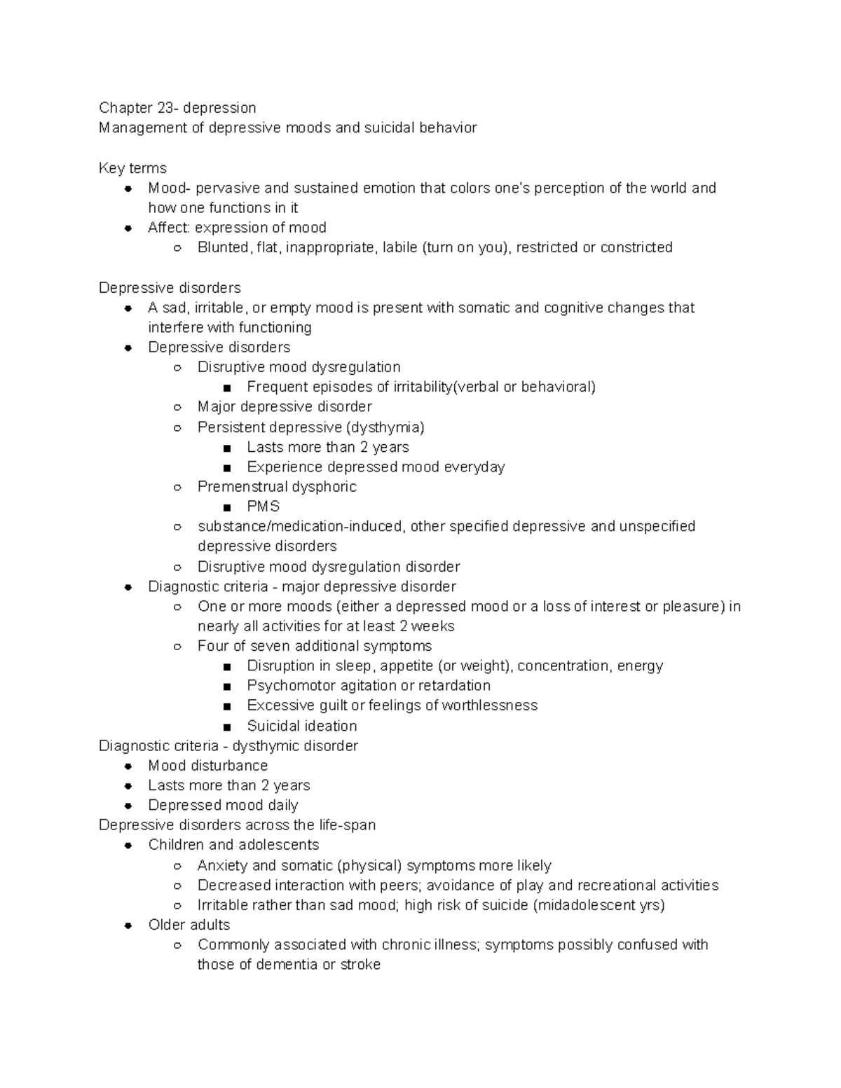 Chapter 23- depression - Chapter 23- depression Management of ...