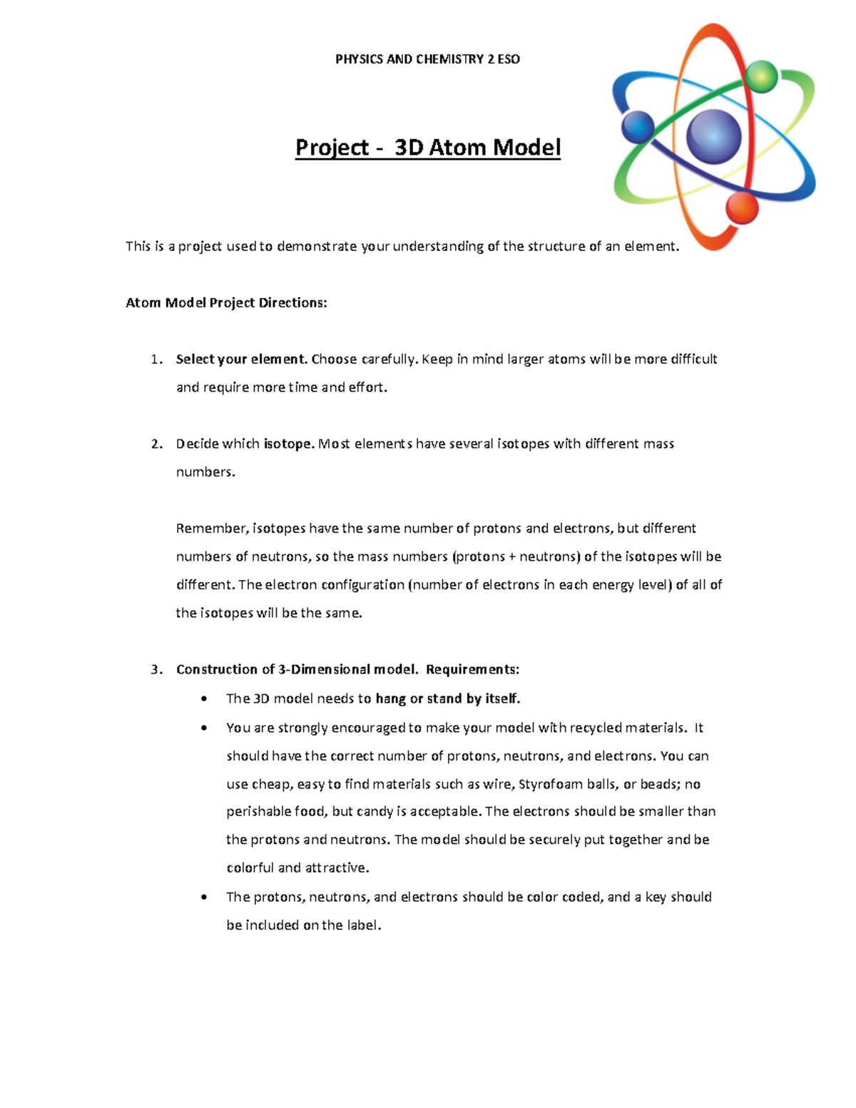 33DAtom Model - Project - PHYSICS AND CHEMISTRY 2 ESO Project - 3D Atom ...