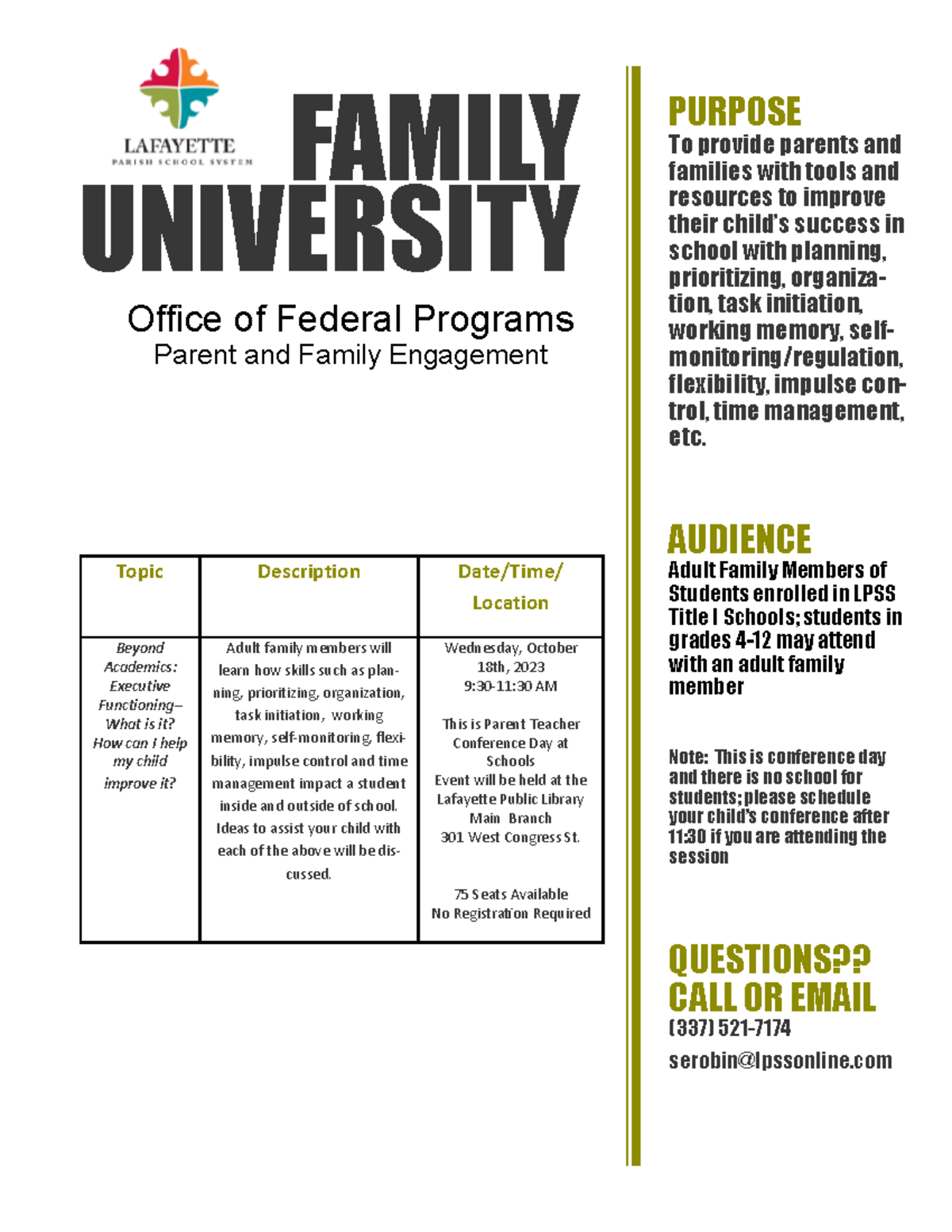Parent University Flyer Executive Functioning 10.18 - FAMILY UNIVERSITY ...