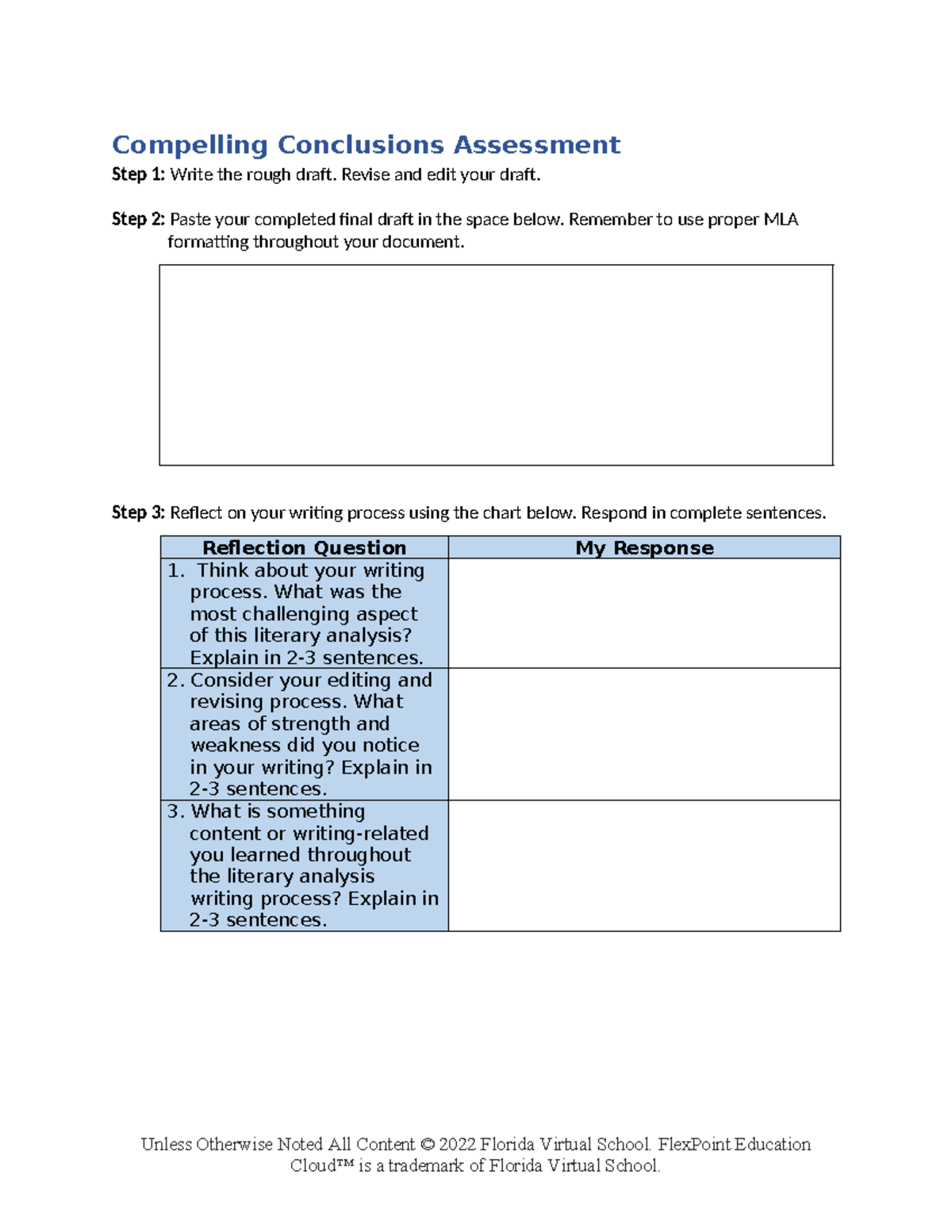 Compelling conclusions assess rubric - Compelling Conclusions ...