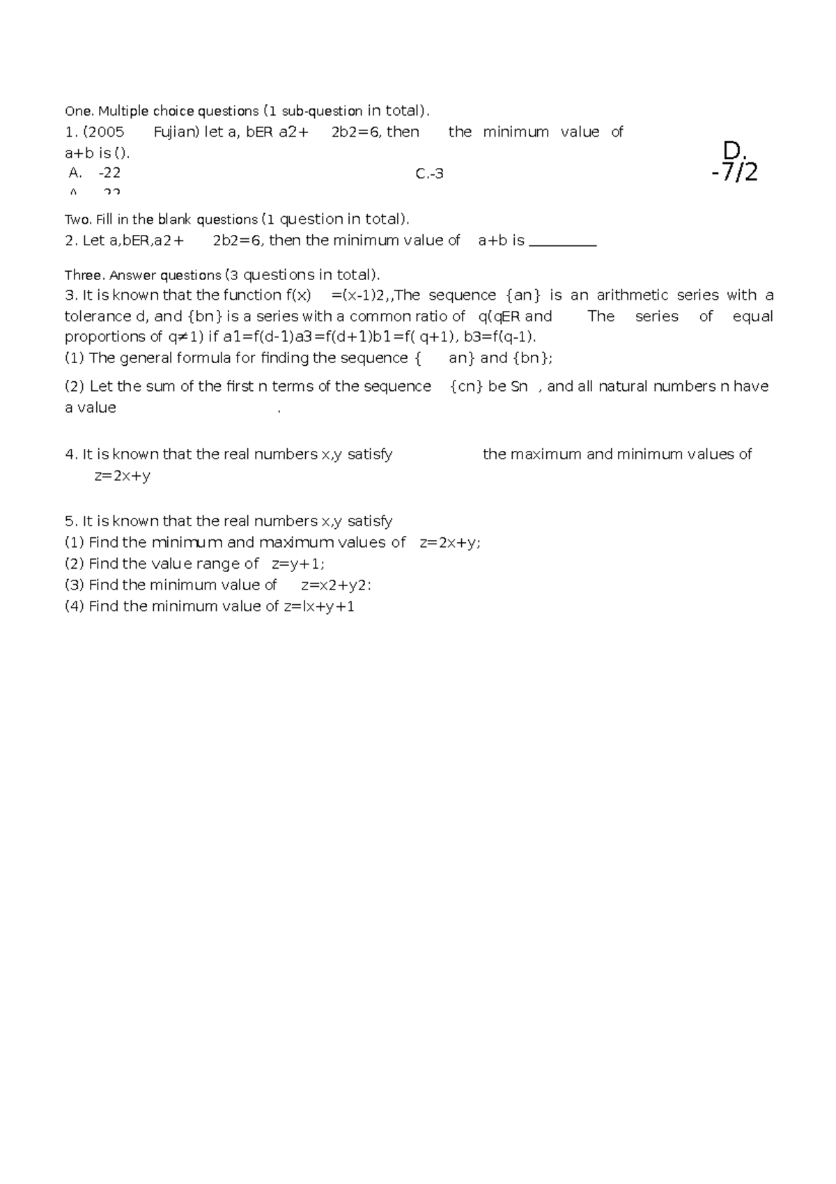 MTH 253 Answer and question analysis - One. Multiple choice questions ...