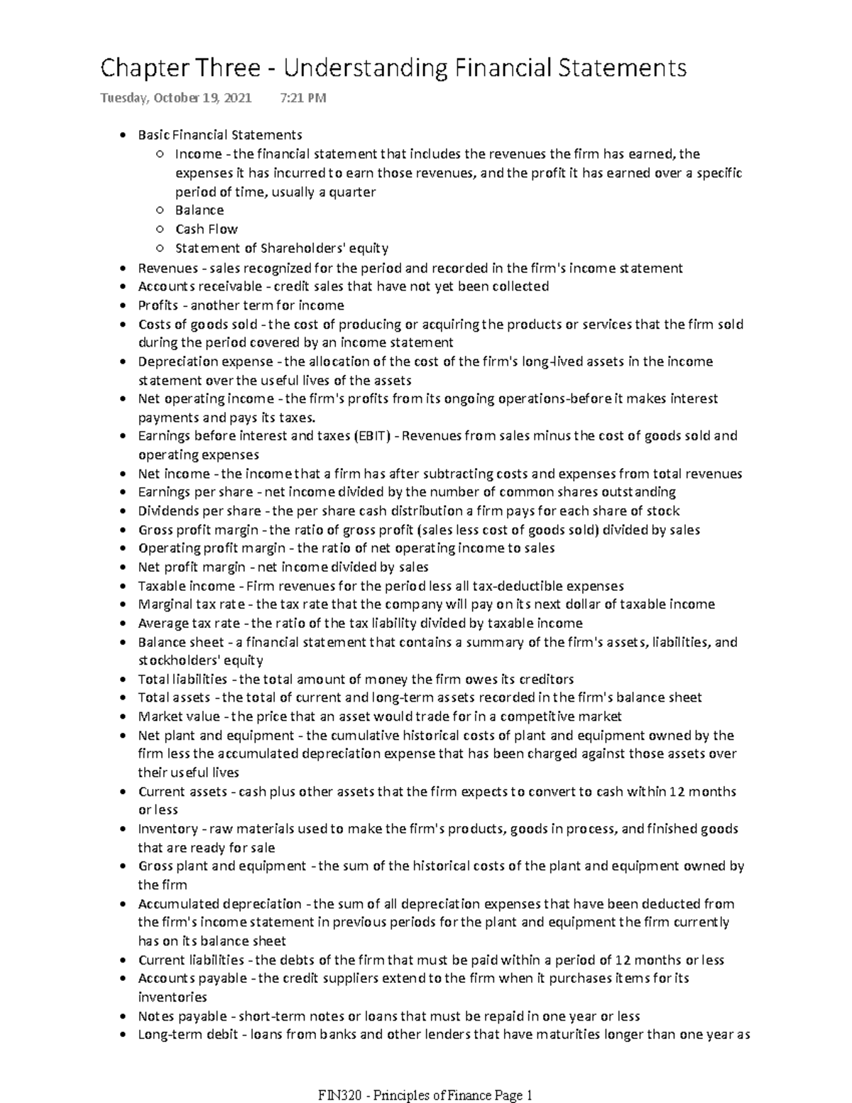 Chapter Three Notes - Understanding Financial Statements - Basic ...