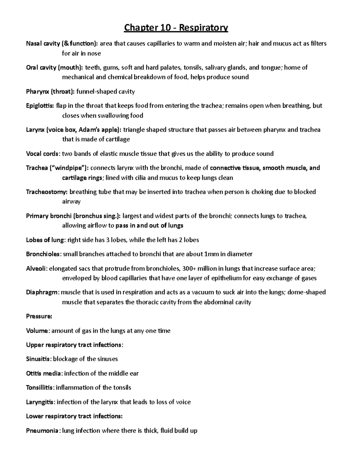 Terms Chpt10 11 - focus is on respiratory and urinary systems - Chapter ...
