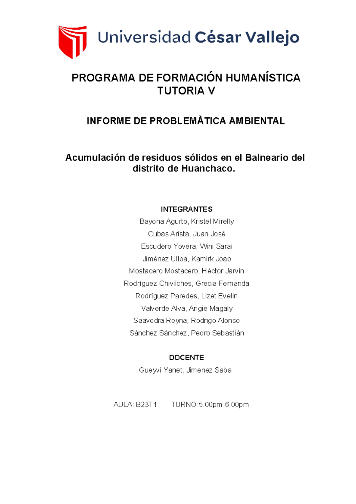 Informe Oficial Tutoria V - PROGRAMA DE FORMACIÓN HUMANÍSTICA TUTORIA V INFORME DE PROBLEMÀTICA ...