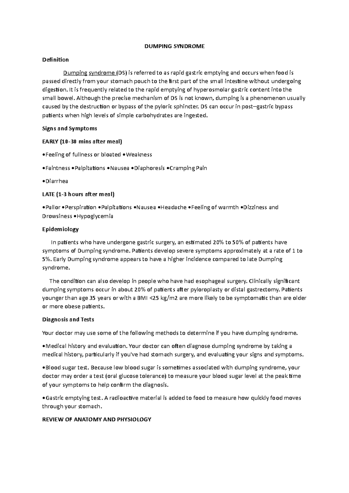 Dumping Syndrome ( Verdadero Nizah) - DUMPING SYNDROME Definition ...