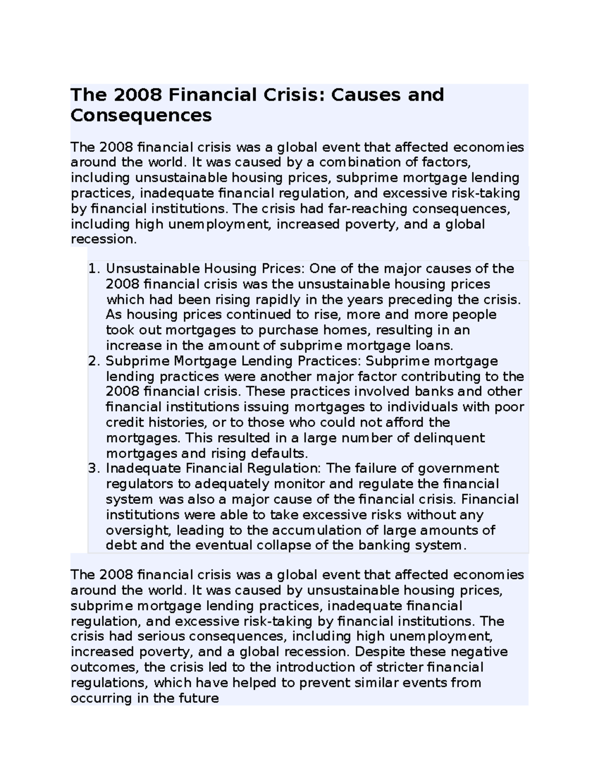 EP 3 - Informative - The 2008 Financial Crisis: Causes and Consequences ...