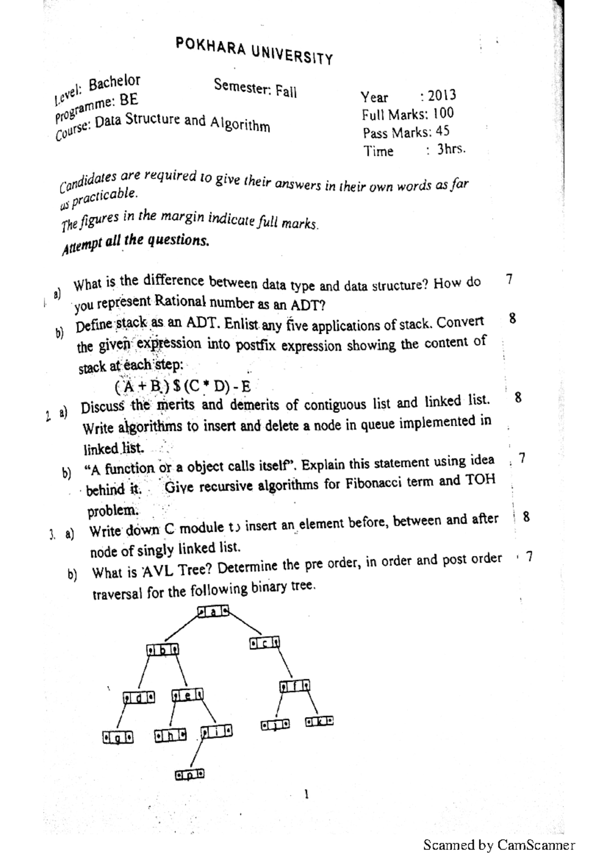 DSA - notes - POKHARA UNIVERSITY Level: Bachelor BE Semester: Fall Year ...