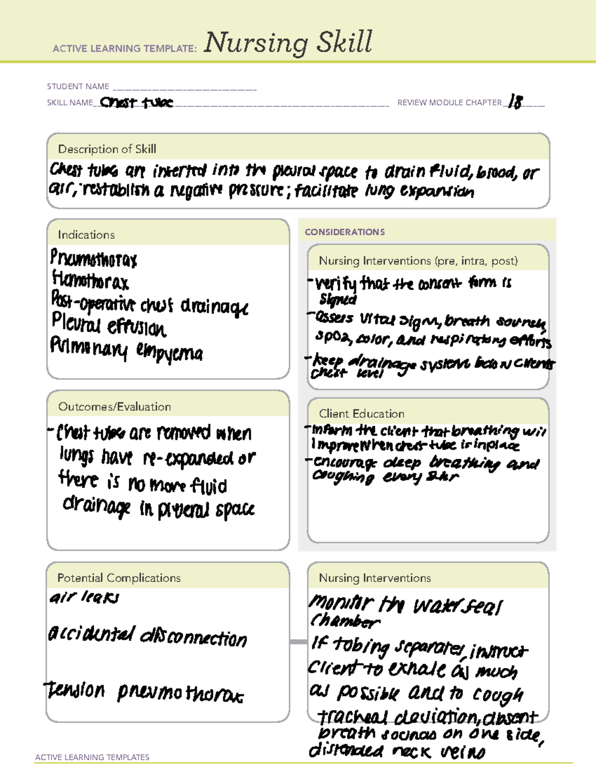 Chest tube alt - ACTIVE LEARNING TEMPLATES Nursing Skill STUDENT NAME ...