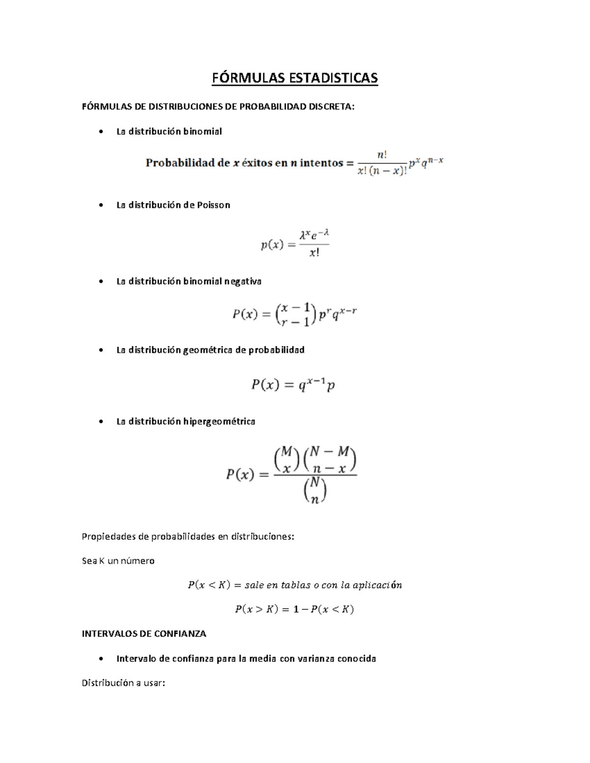 Formulas estadisticas - FÓRMULAS ESTADISTICAS FÓRMULAS DE ...