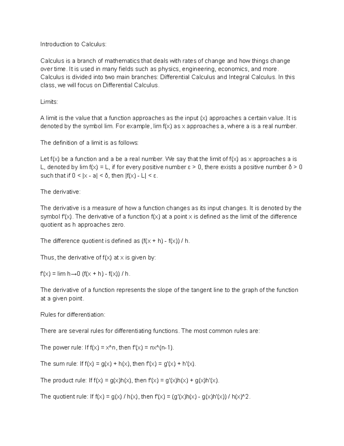 CALC1 Notes PDF - VERY BRIEF SUMMARY OF MATH 116. INTENDED FOR STUDENTS ...