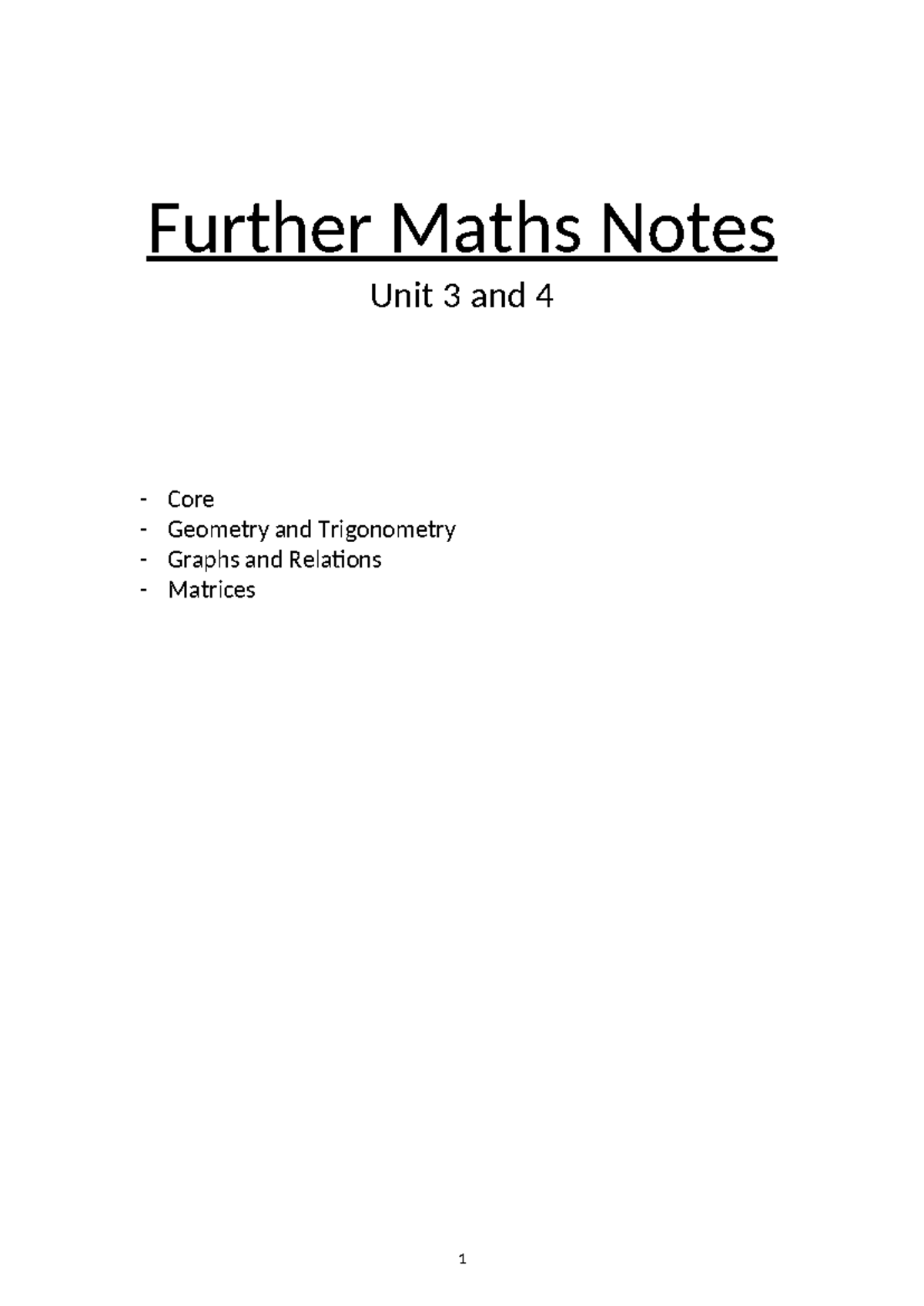 05 Summary Notes - Further Maths Notes Unit 3 and 4 - Core - Geometry ...