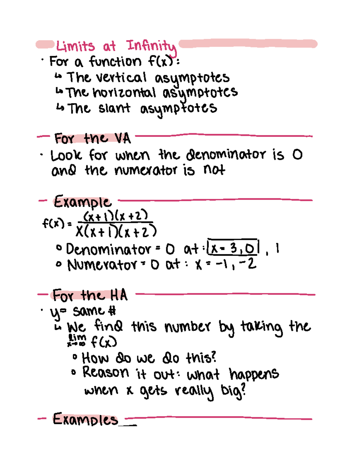 Limits at Infinity (Lecture 22) - MA 16010 - Studocu