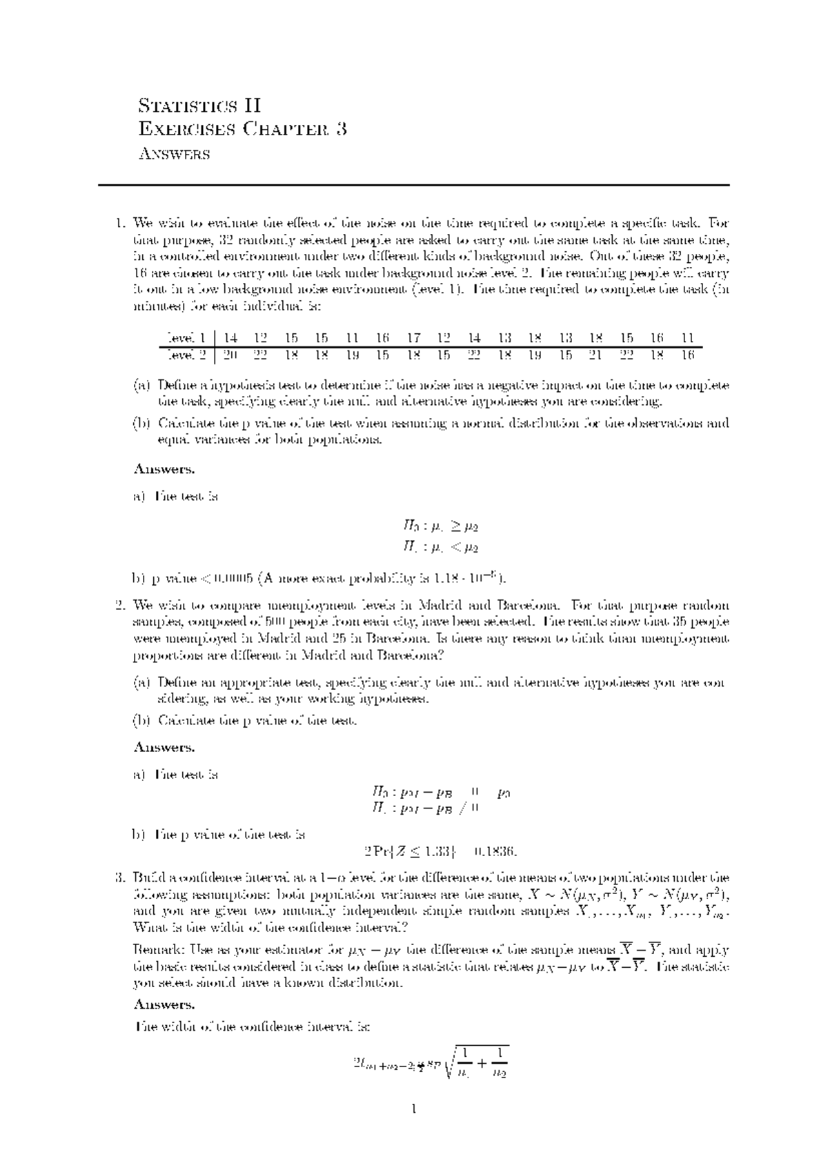 Ejc t3 eng R - ejercicios tema 3 - Statistics II Exercises Chapter 3 Answers We wish to evaluate ...