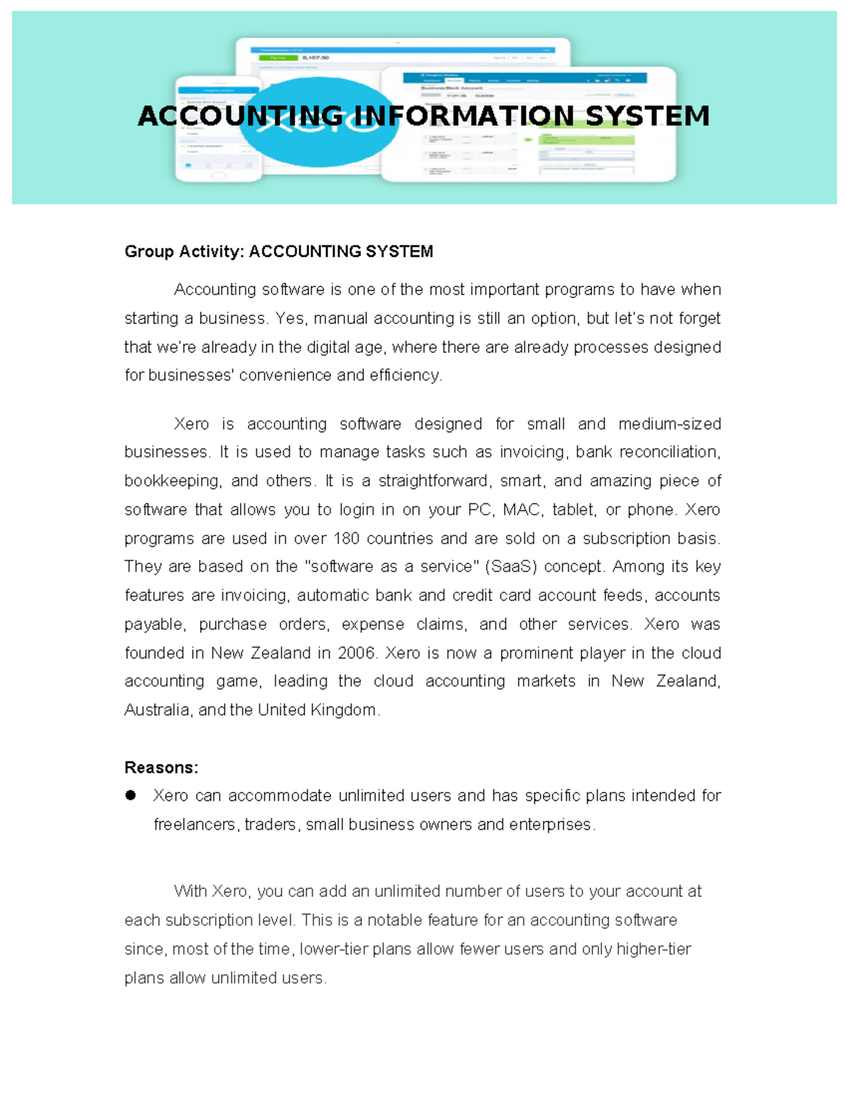 Accounting Information System (XERO) - ACCOUNTING INFORMATION SYSTEM ...