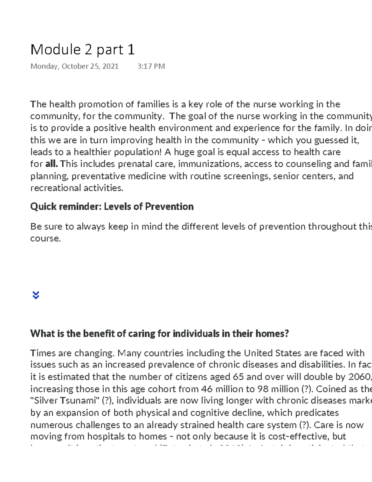 Module 2 part 1 - Spring 2022 - The health promotion of families is a ...