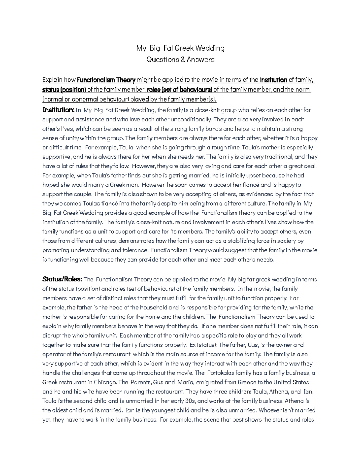 My Big Fat Greek Wedding - Questions & Answers - My Big Fat Greek ...