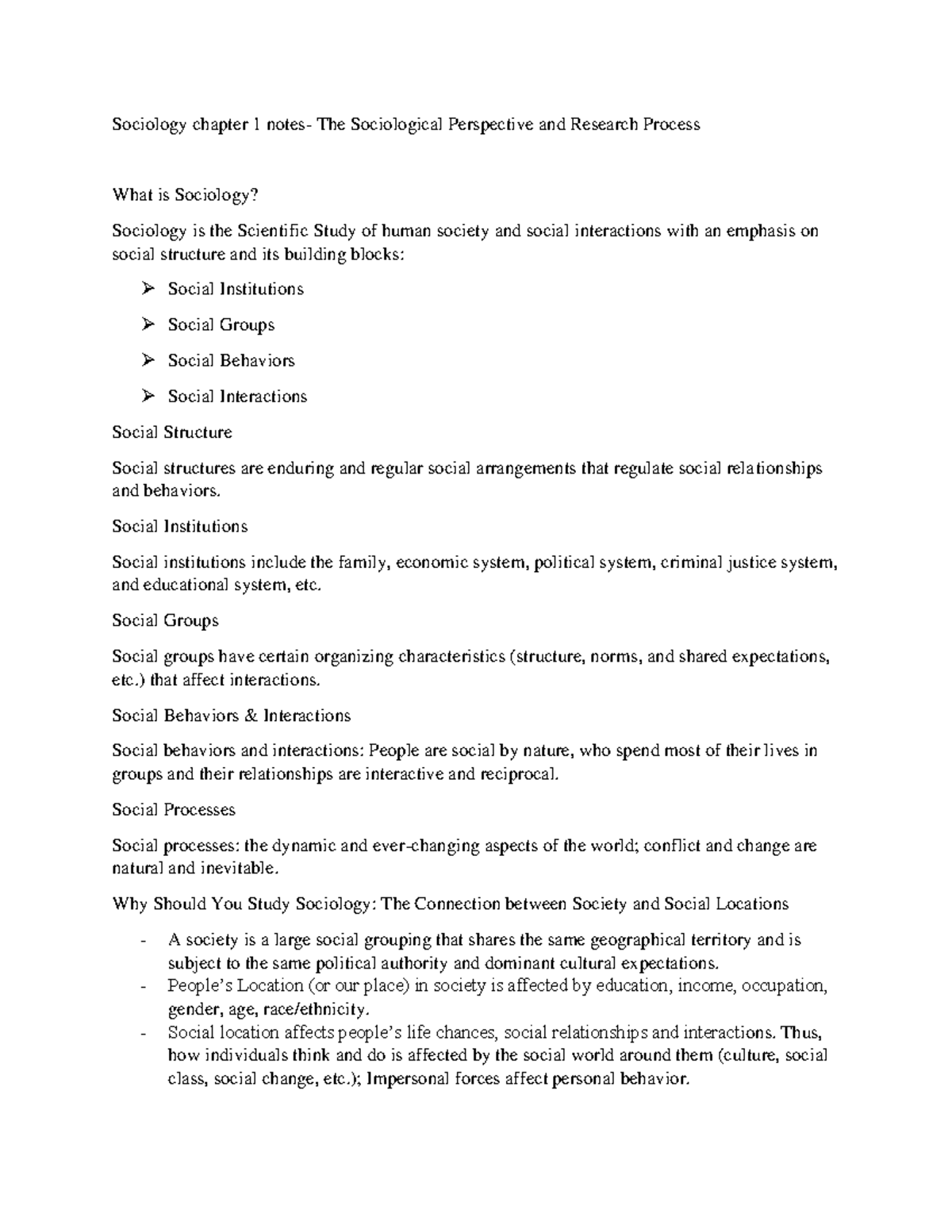 Sociology chapter 1 notes - Sociology chapter 1 notes- The Sociological ...