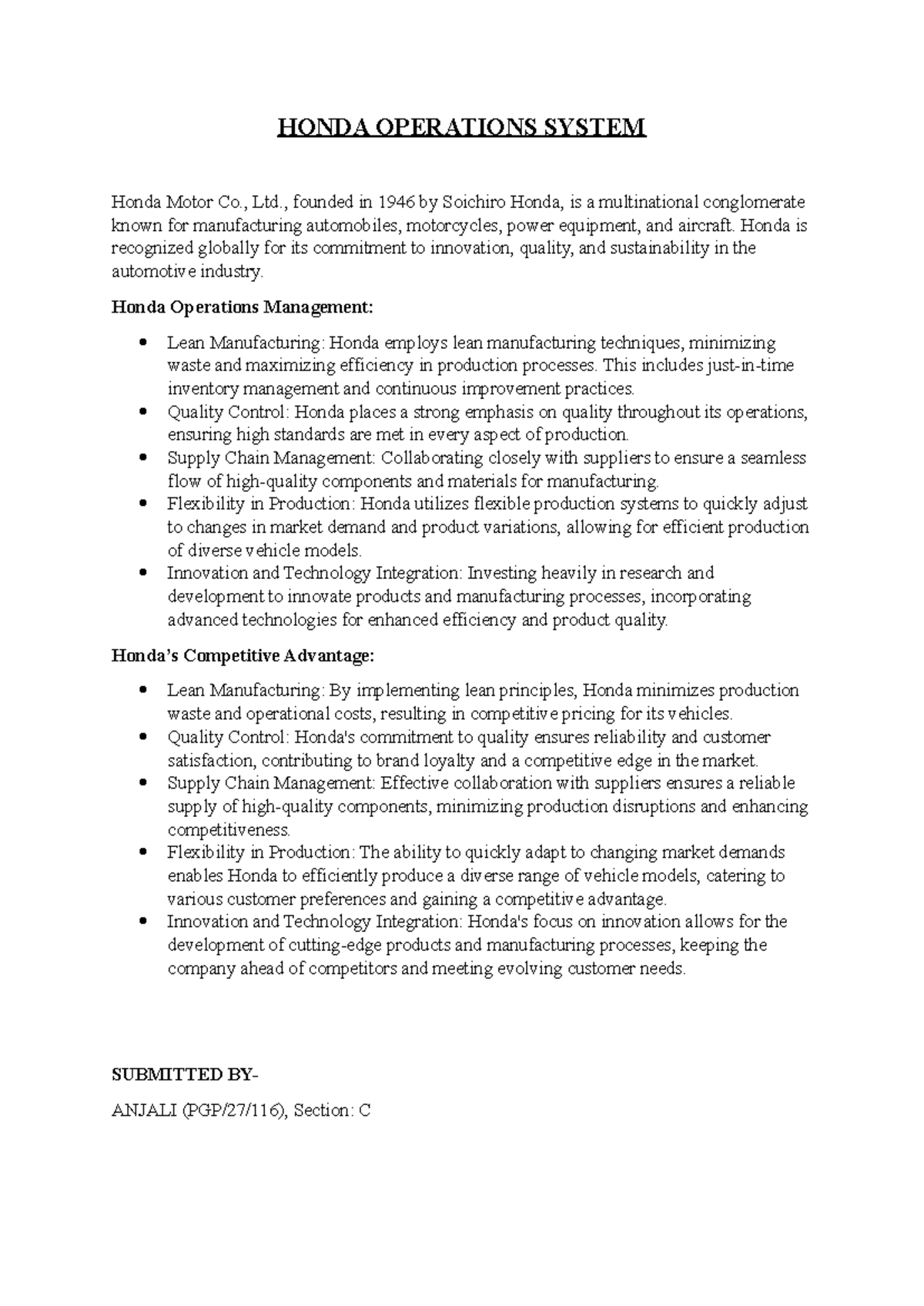 Honda Operation System - HONDA OPERATIONS SYSTEM Honda Motor Co., Ltd ...