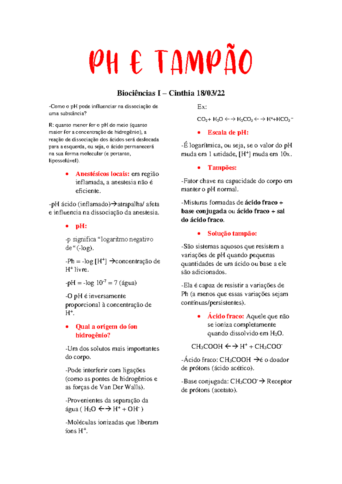 587730958 p H e Tampao - Resumo Bioquímica Básica - Biociências I – Cinthia 18/03/ Como o pH ...