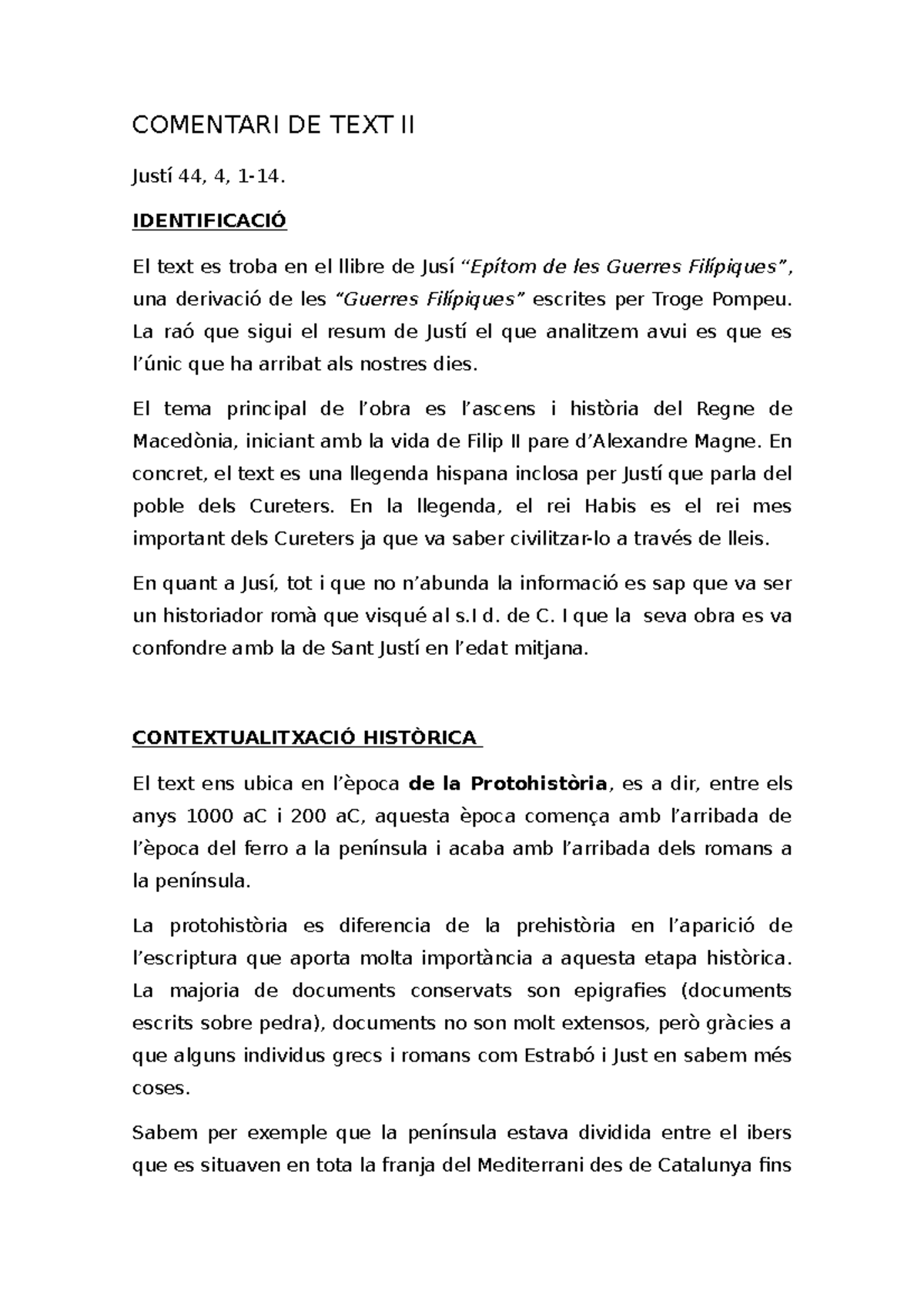 Comentari DE TEXT II - COMENTARI DE TEXT II Justí 44, 4, 1-14 ...