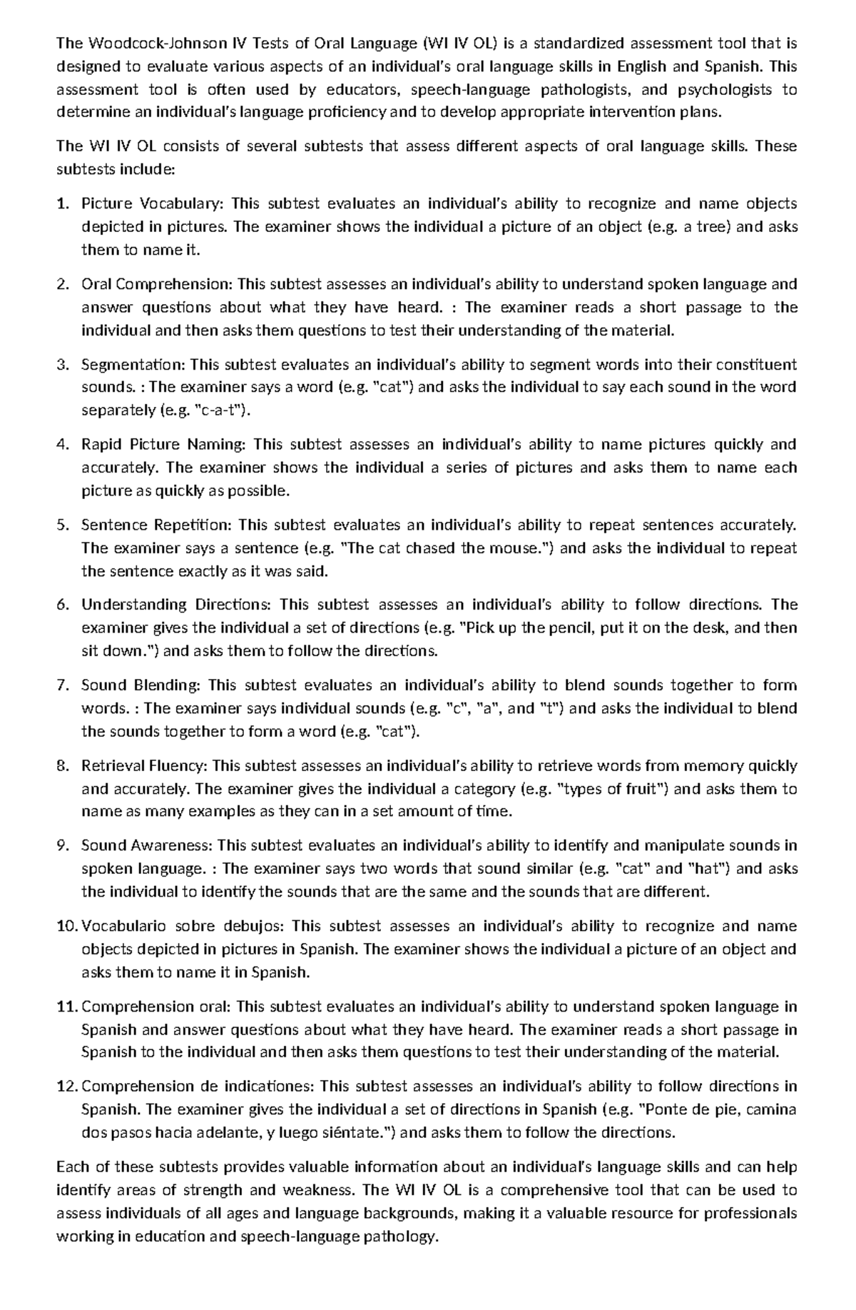 The Woodcock - essay - The Woodcock-Johnson IV Tests of Oral Language ...