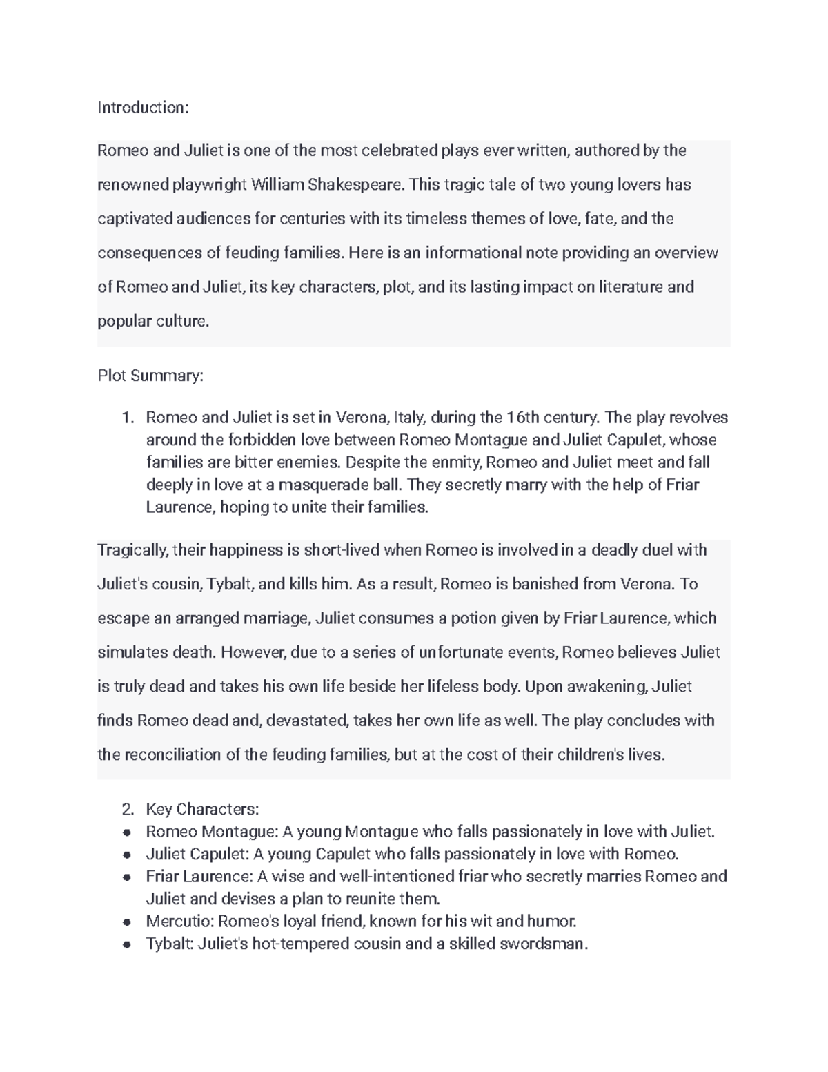 Romeo and Juliet - Introduction: Romeo and Juliet is one of the most ...