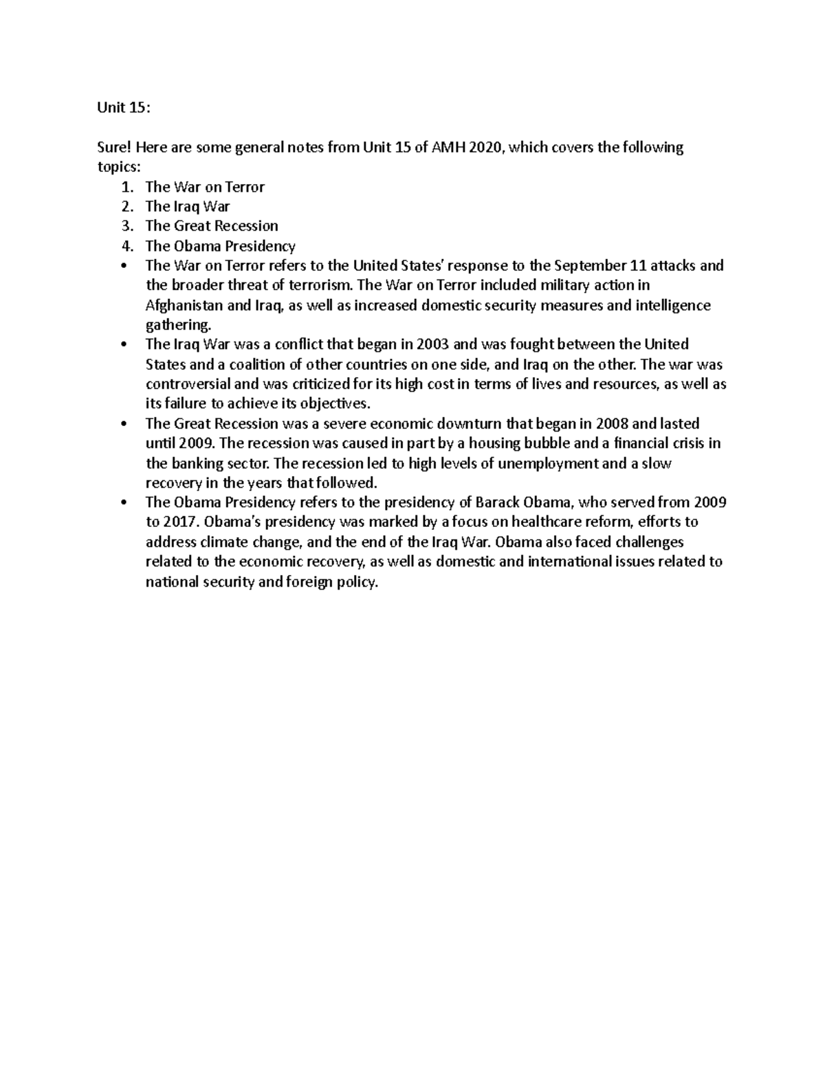 Unit 15 Notes AMH - Unit 15: Sure! Here are some general notes from ...