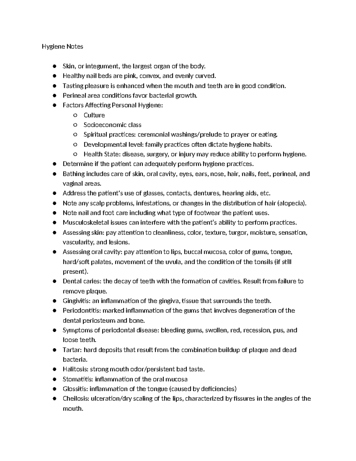 Hygiene Notes for Final Exam - Hygiene Notes Skin, or integument, the ...