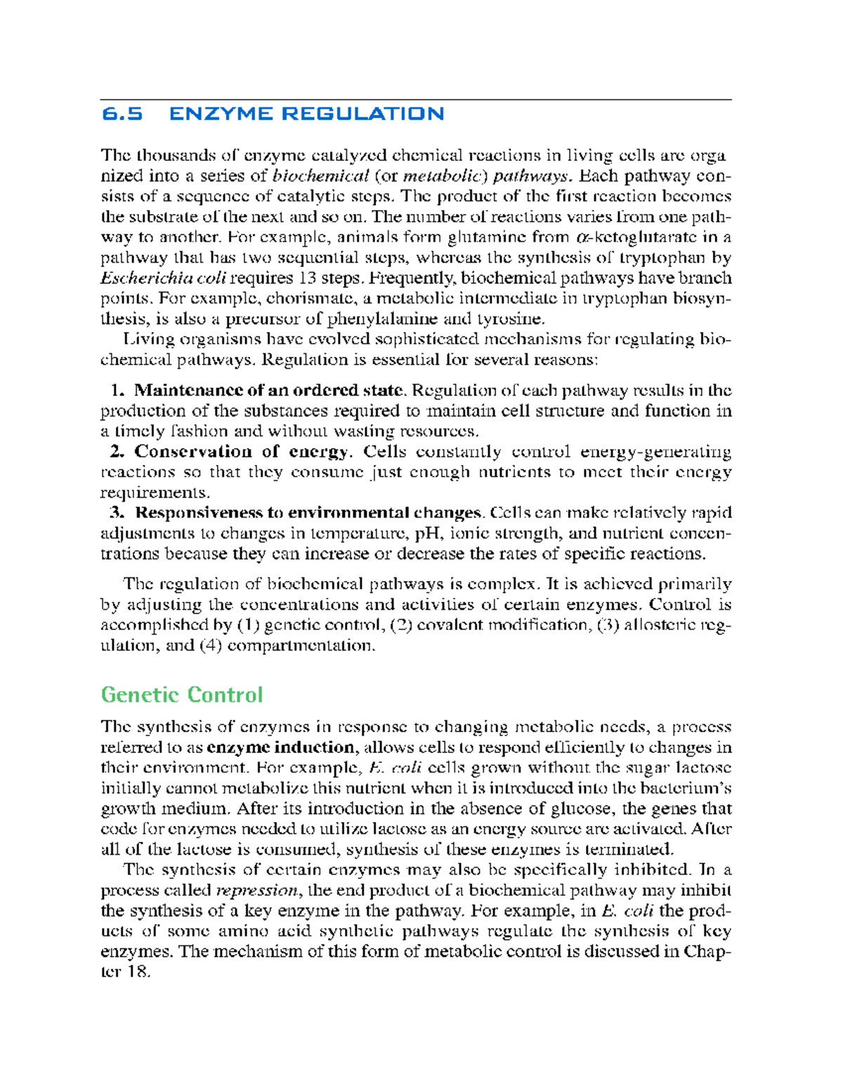 Enzyme Regulation - NOTES - 6 ENZYME REGULATION The thousands of ...