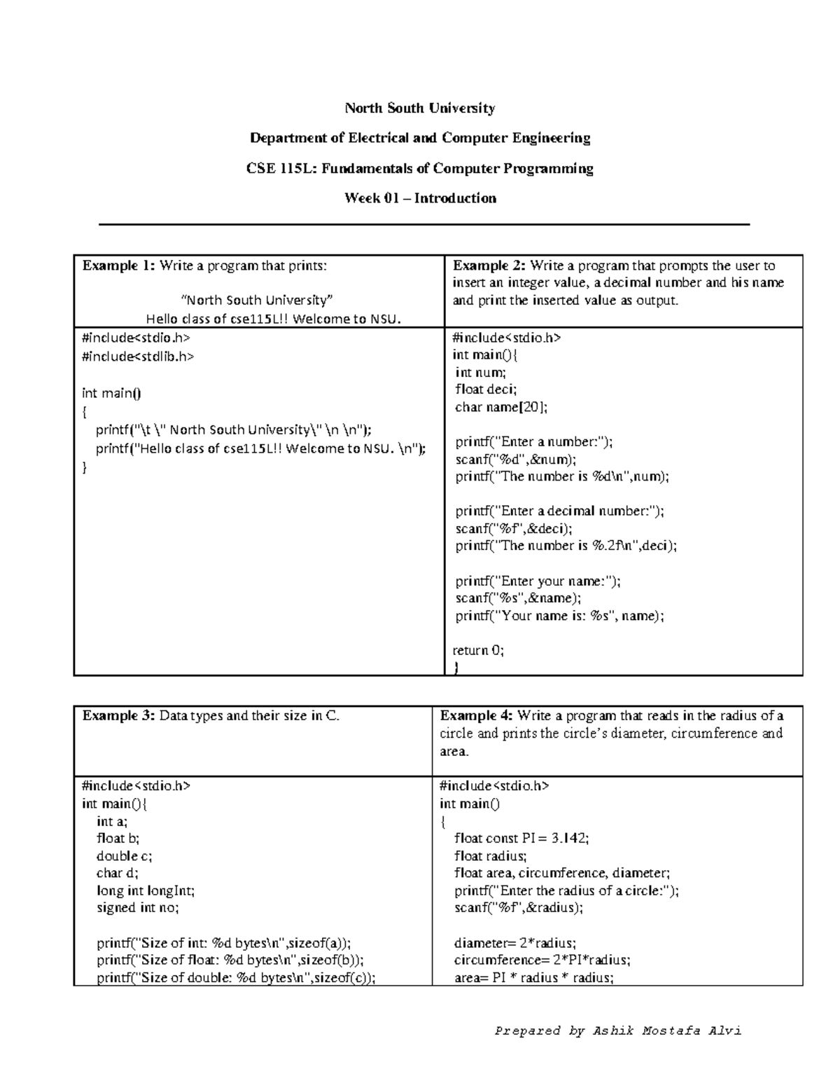 Week-1-introduction - North South University Lab Manual - Prepared by ...