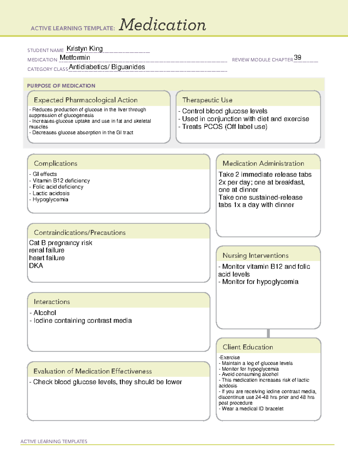 CA2 Medidcations Metformin - ACTIVE LEARNING TEMPLATES Medication ...