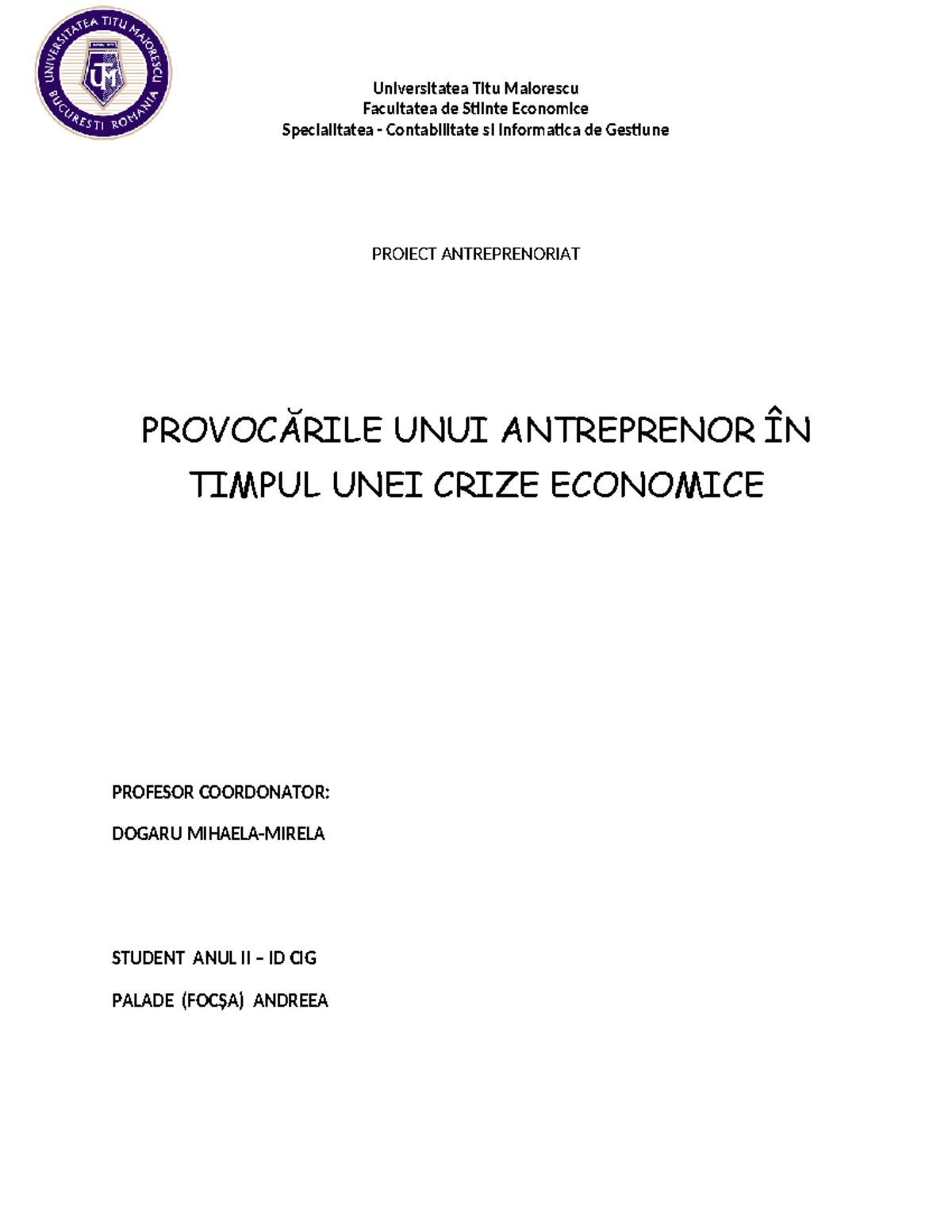 Antreprenoriat Palade Andreea - Facultatea de Stiinte Economice ...