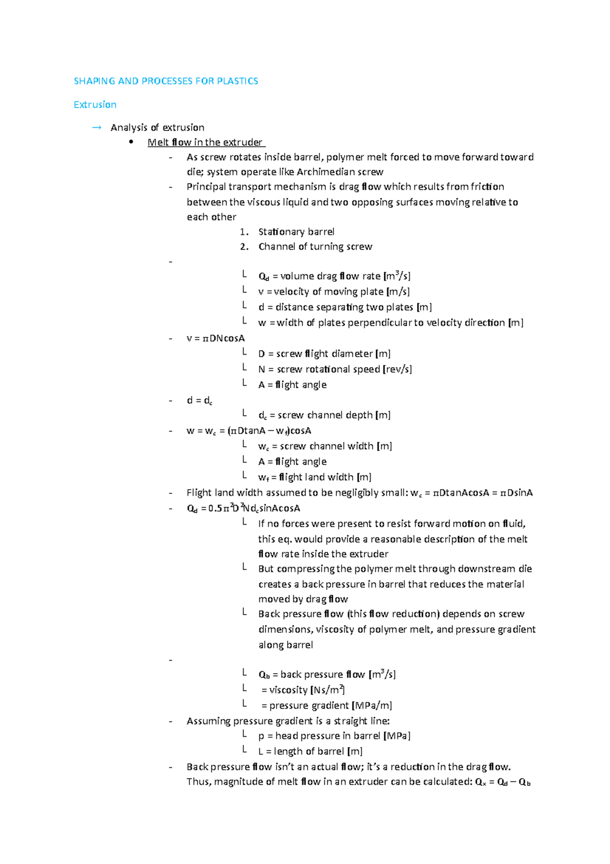 Chapter 10 - SHAPING AND PROCESSES FOR PLASTICS Extrusion Analysis of ...