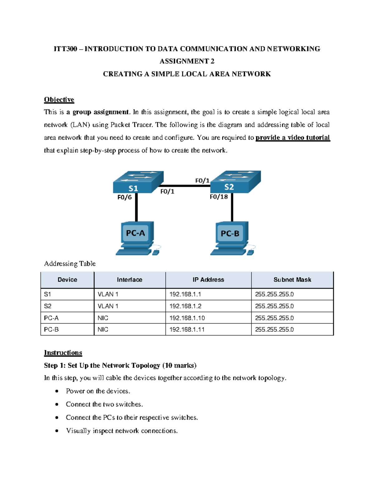 ITT300 Assesment 2 - ITT300 – INTRODUCTION TO DATA COMMUNICATION AND NETWORKING ASSIGNMENT 2 ...