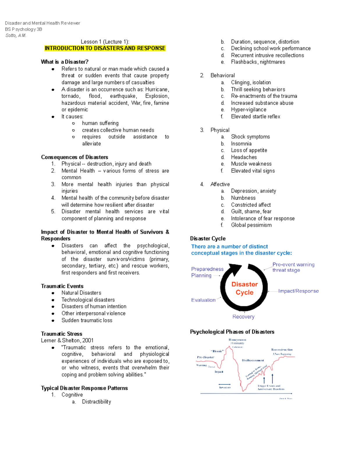 Reviewer Disaster and Mental Health - BS Psychology 3B Sotto, AM ...