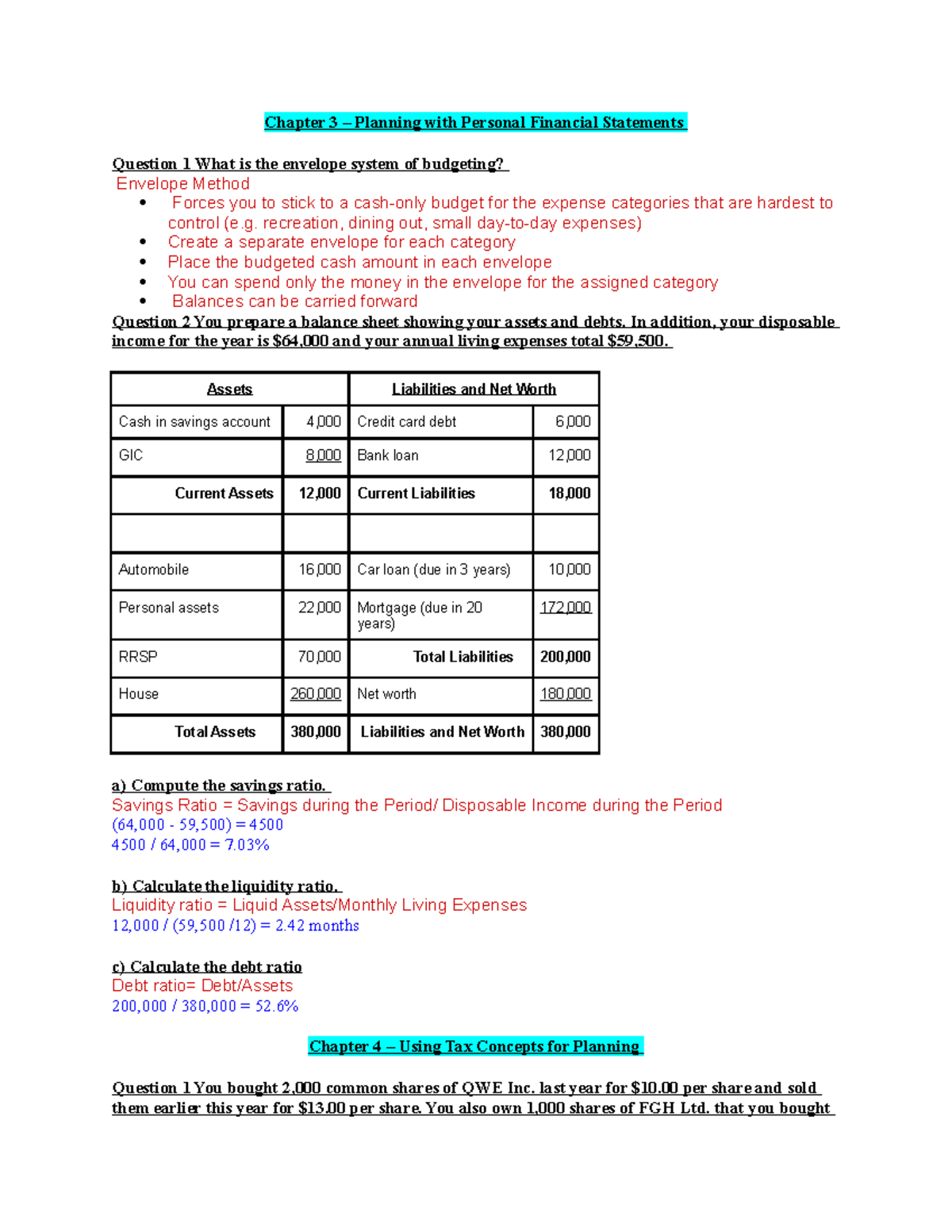 Exam Review/Exam Q/A - Chapter 3 – Planning with Personal Financial ...