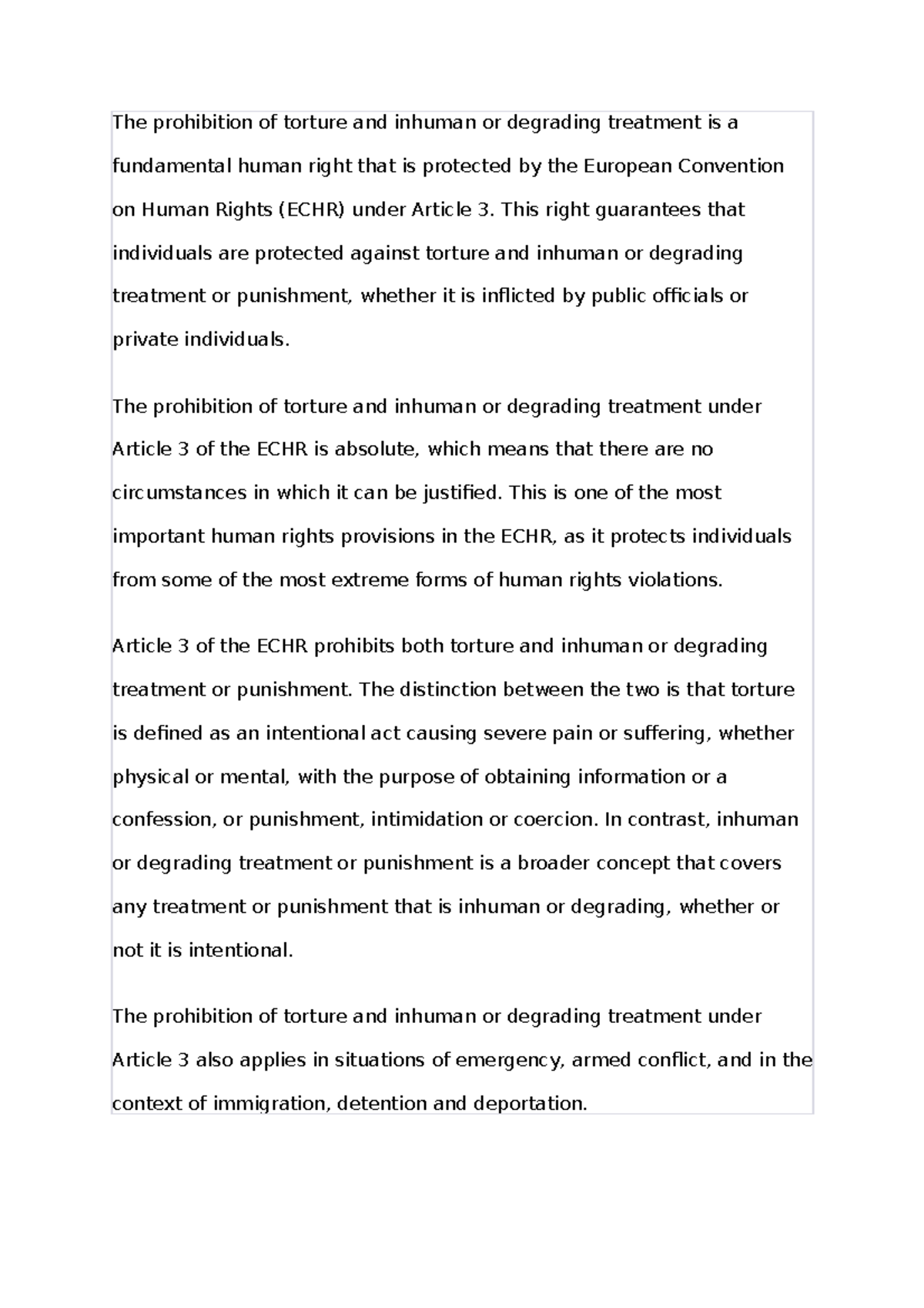 The prohibition of torture and inhuman or degrading treatment under the ...