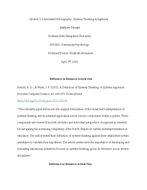 Matthew Tennant's PSY442 Week 7 Module 7-2 Annotated Bibliography ...