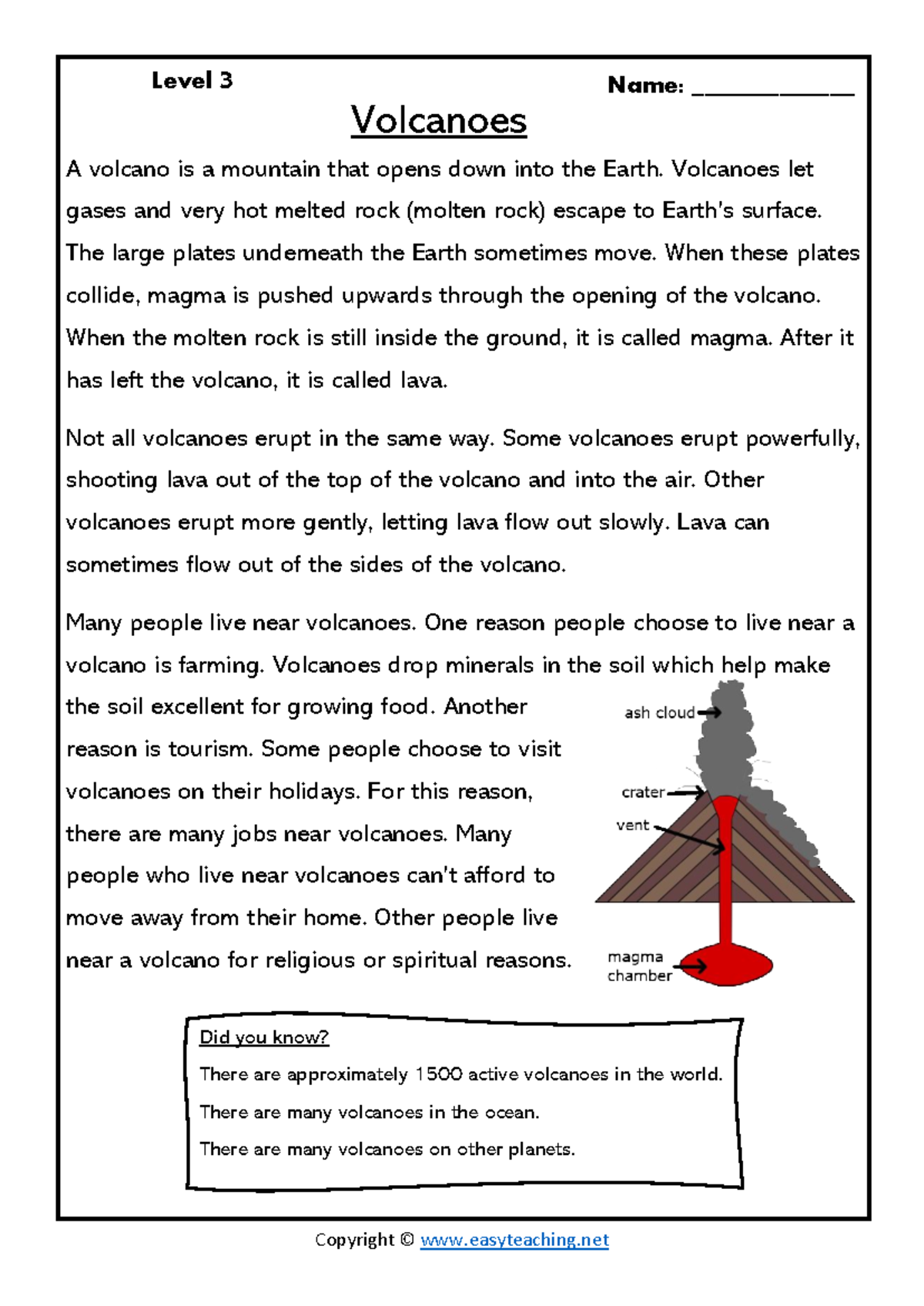 Readingtaskcardsetlevel 3sepvolcanoes - Copyright © easyteaching Level ...