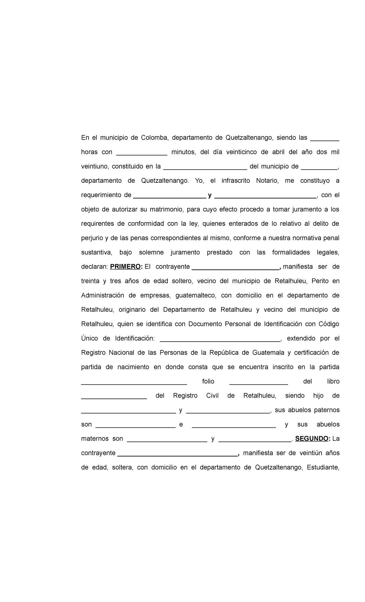 MODELO DE ACTA NOTARIAL DE MATRIMONIO DERECHO NOTARIAL. - Derecho ...