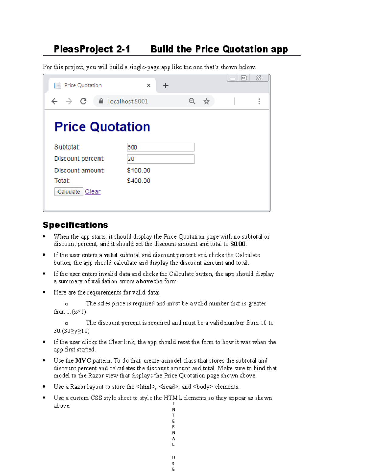 Assignment 1 Instructions - PleasProject 2-1 Build the Price Quotation ...
