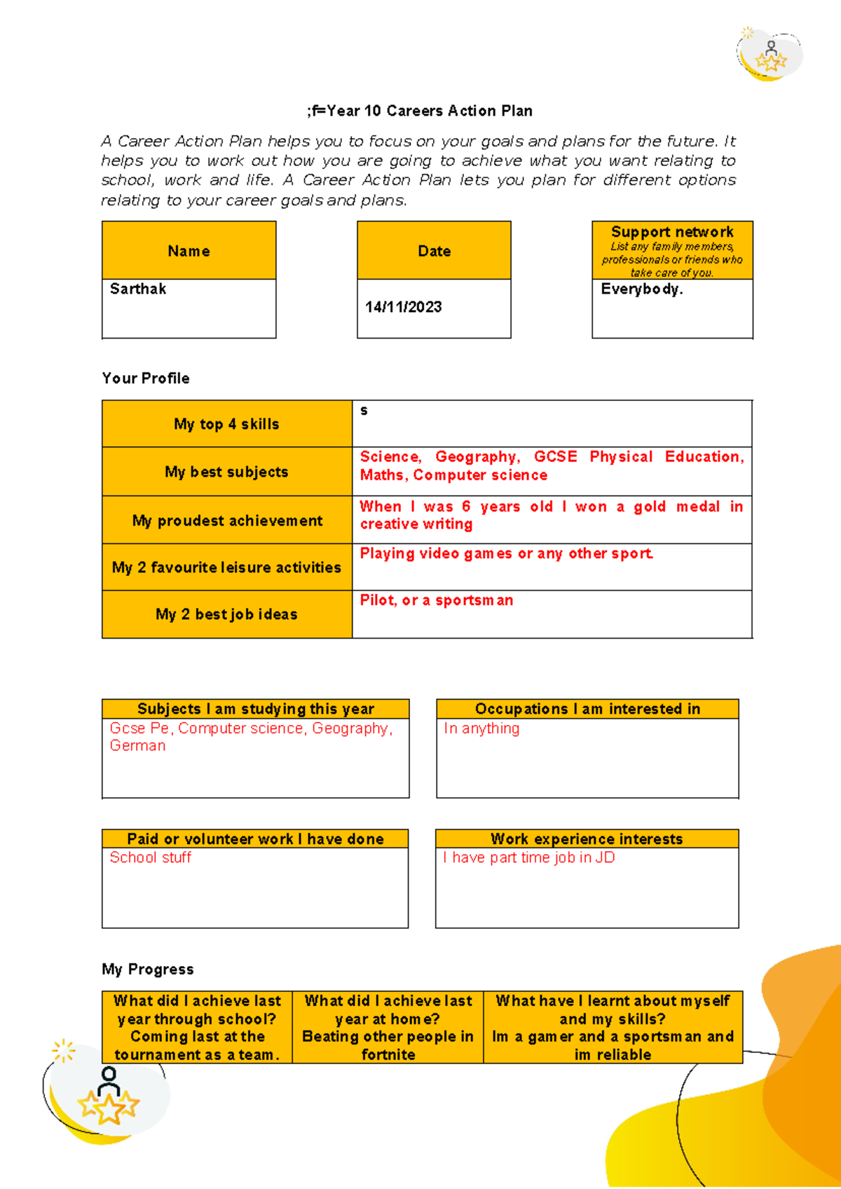 Year 10 Careers Action Plan - ;f=Year 10 Careers Action Plan A Career ...
