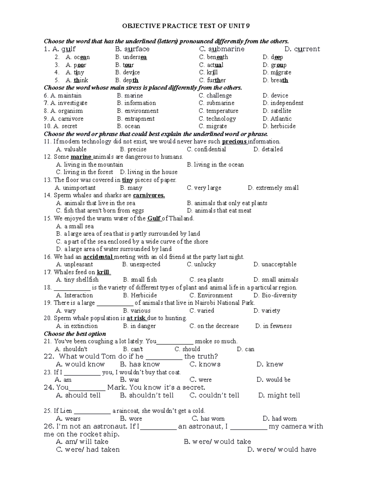 Practice-TEST-OF-UNIT-9 - OBJECTIVE PRACTICE TEST OF UNIT 9 Choose the ...