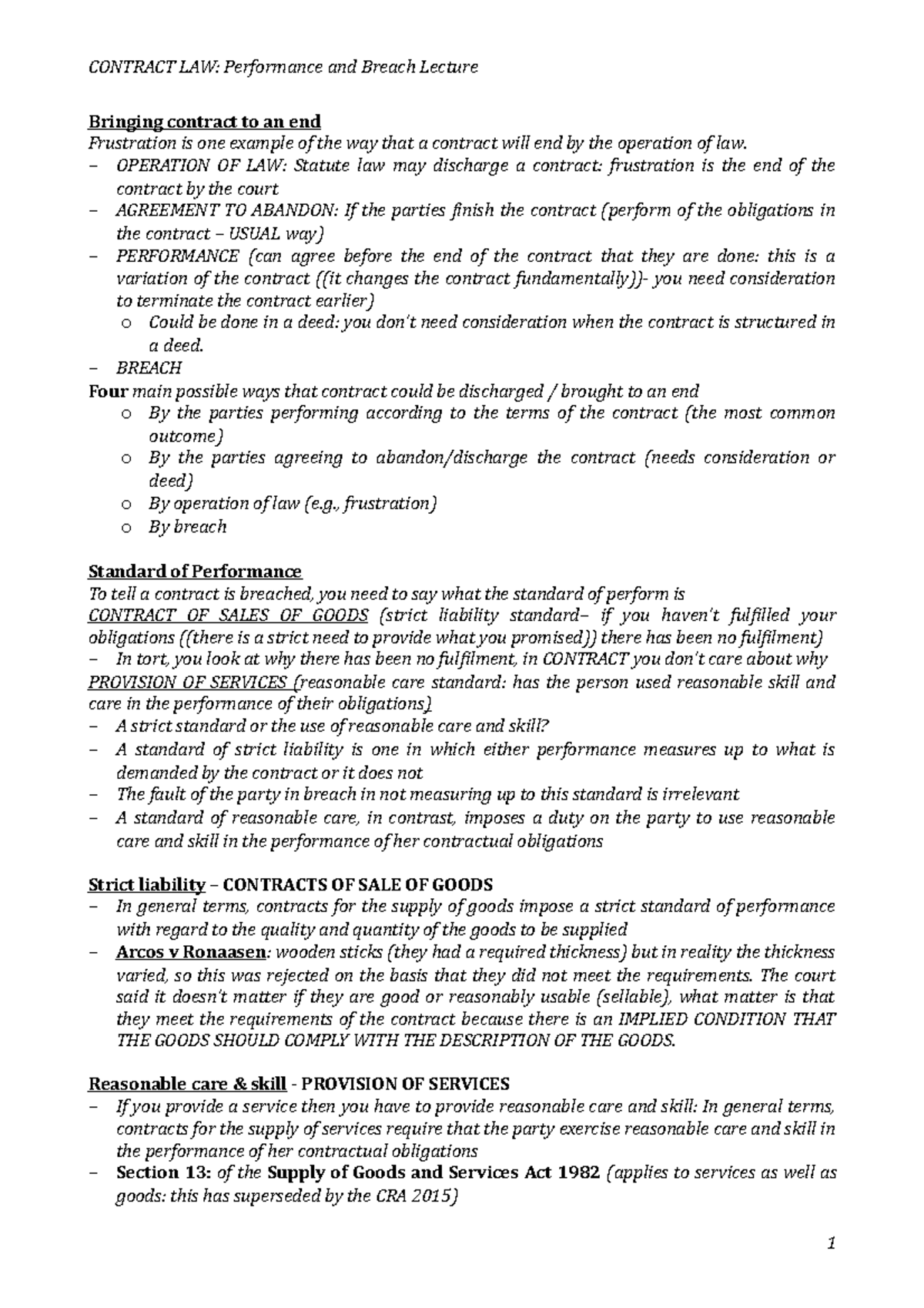 Performance And Breach Lecture OPERATION OF LAW Statute Law May performance-and-breach-lecture-operation-of-law-statute-law-may
