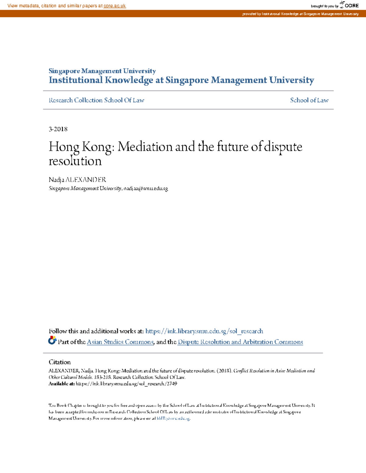 Mediation in HK - Code for mediators - Singapore Management University ...