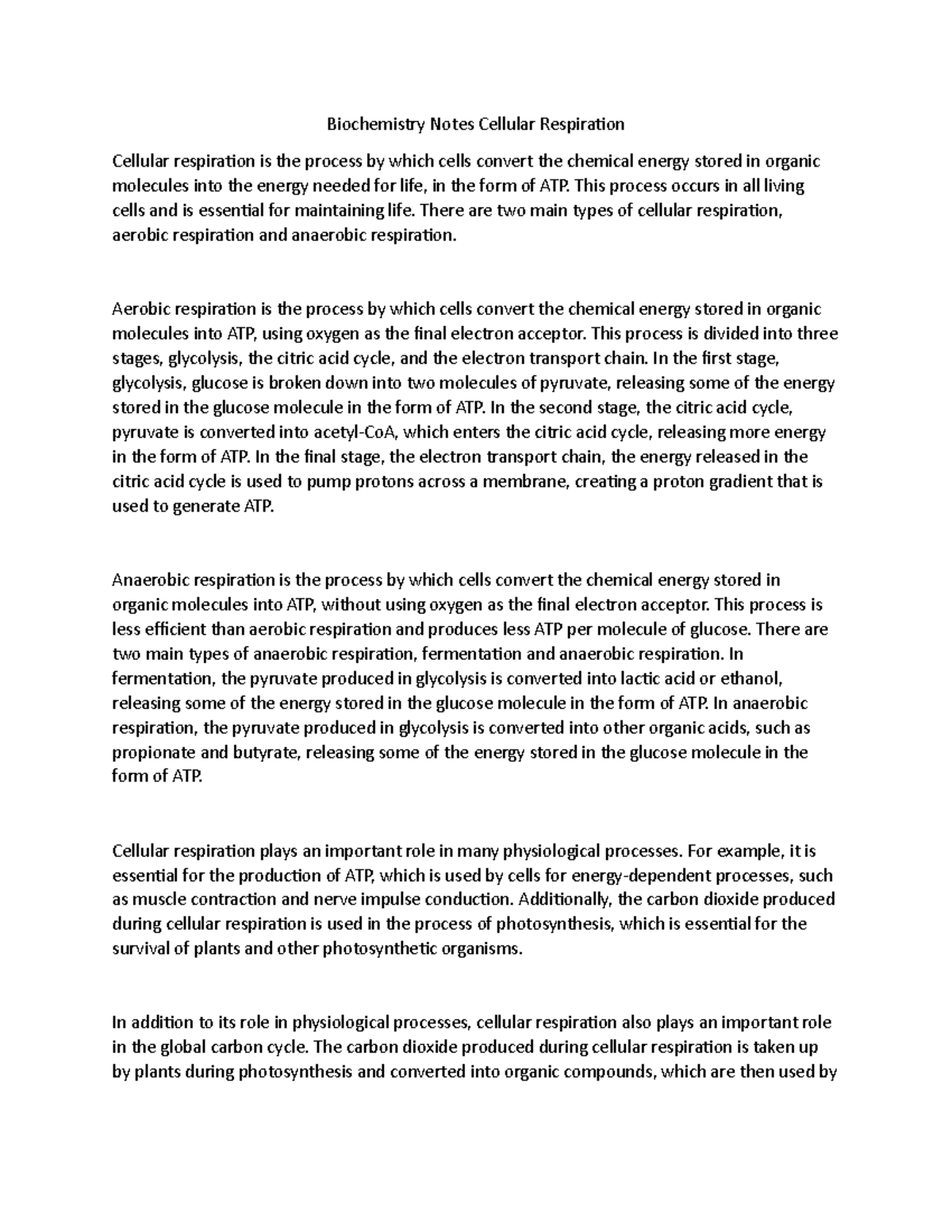 Biochemistry Notes Cellular Respiration - Biochemistry Notes Cellular ...