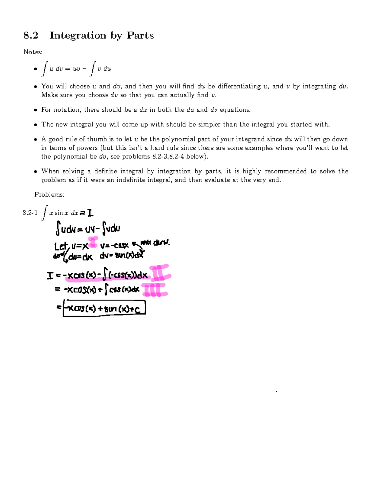 Integration by parts lecture notes - 8 Integration by Parts Notes: Z u ...