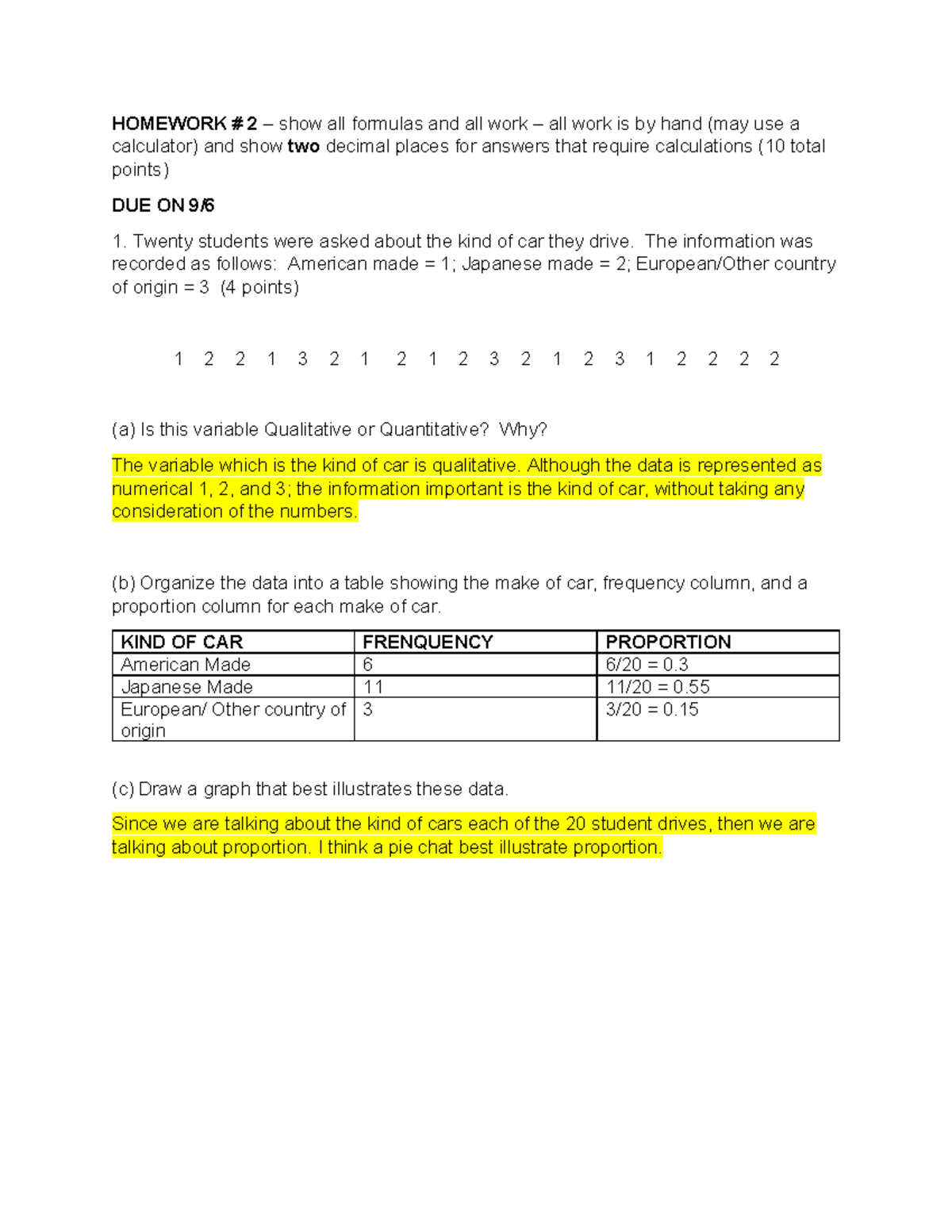 Homework #2 - HOMEWORK # 2 – show all formulas and all work – all work ...