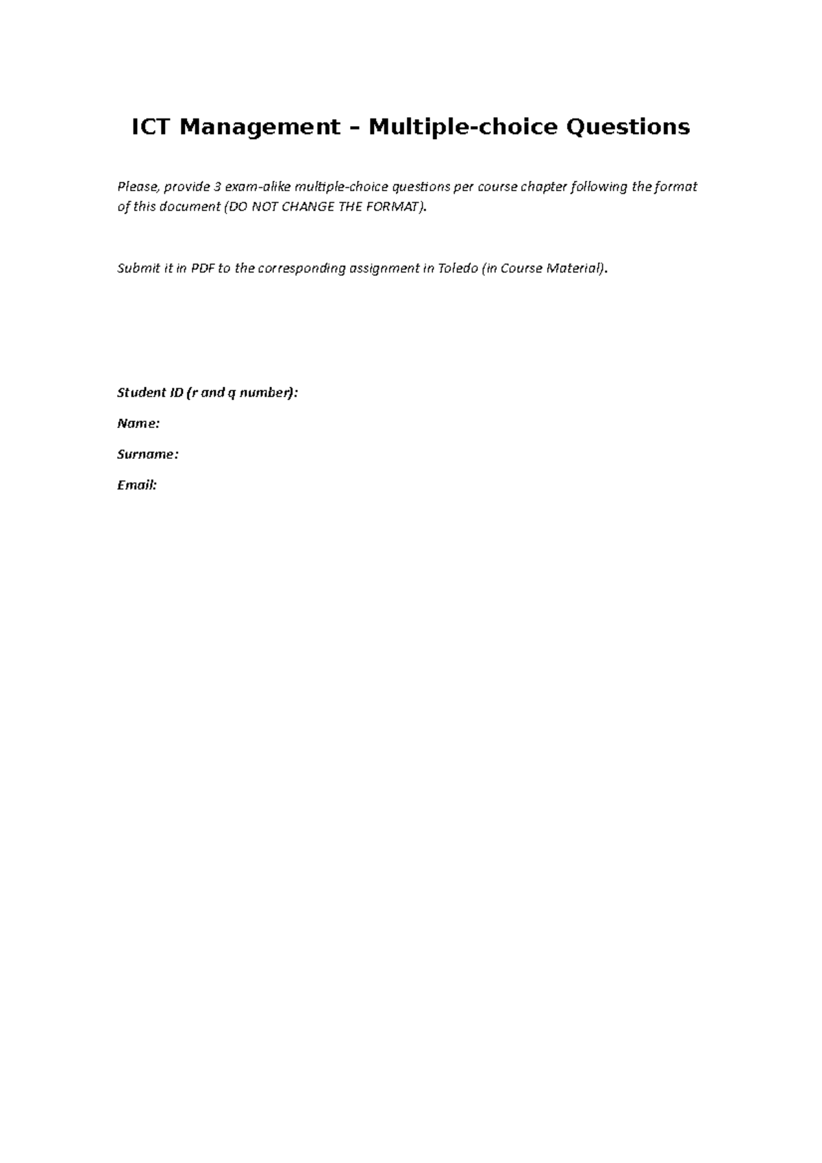 Multiple Choice Questions Assignment - ICT Management – Multiple-choice ...